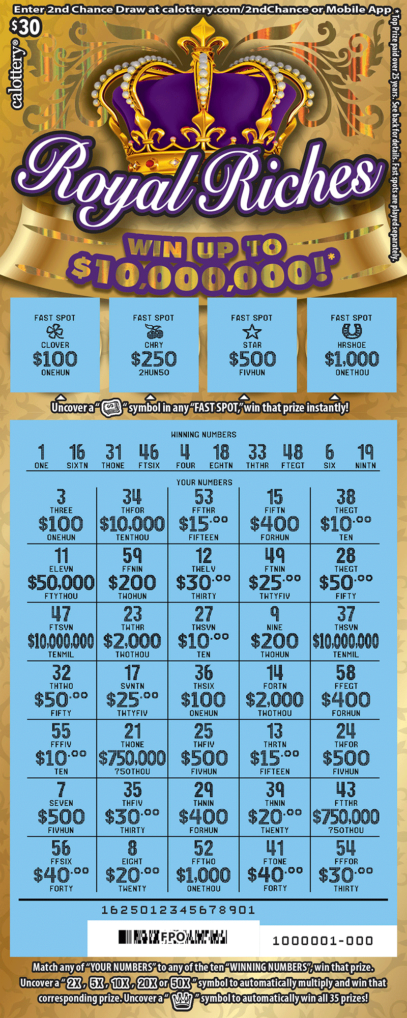 Royal Riches (1625) | California State Lottery